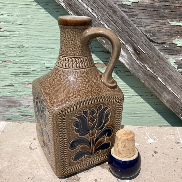 Marzi & Remy | Dining | Vintage German Pottery Marzi Remy Blue Floral Decanter With 6 Cups ...